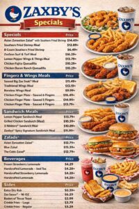 Zaxb'y Menu With Prices