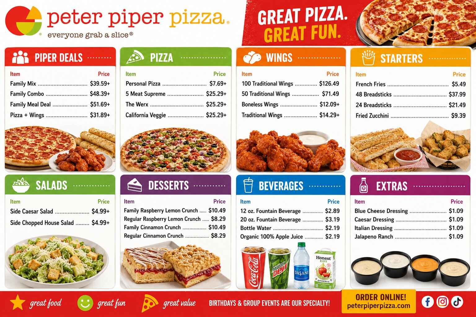 Peter Piper Pizza Menu With Prices | Order Online Delivery