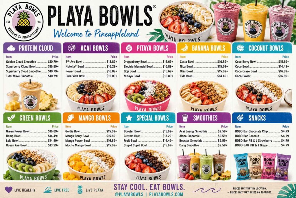 Playa Bowls Menu With Prices | Order Online Delivery